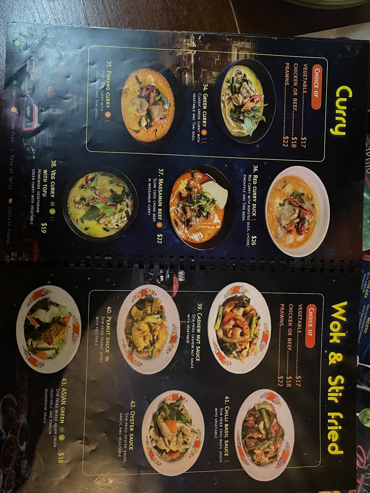 Menu at Pochana restaurant, Brisbane City