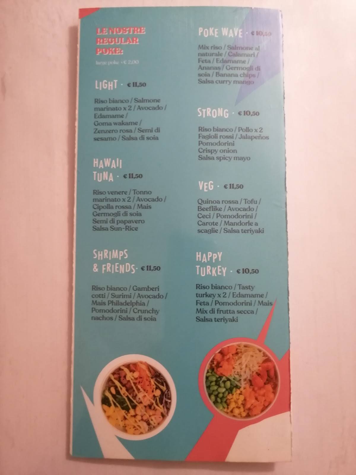 Menu au Poke Sun-Rice restaurant, Modène