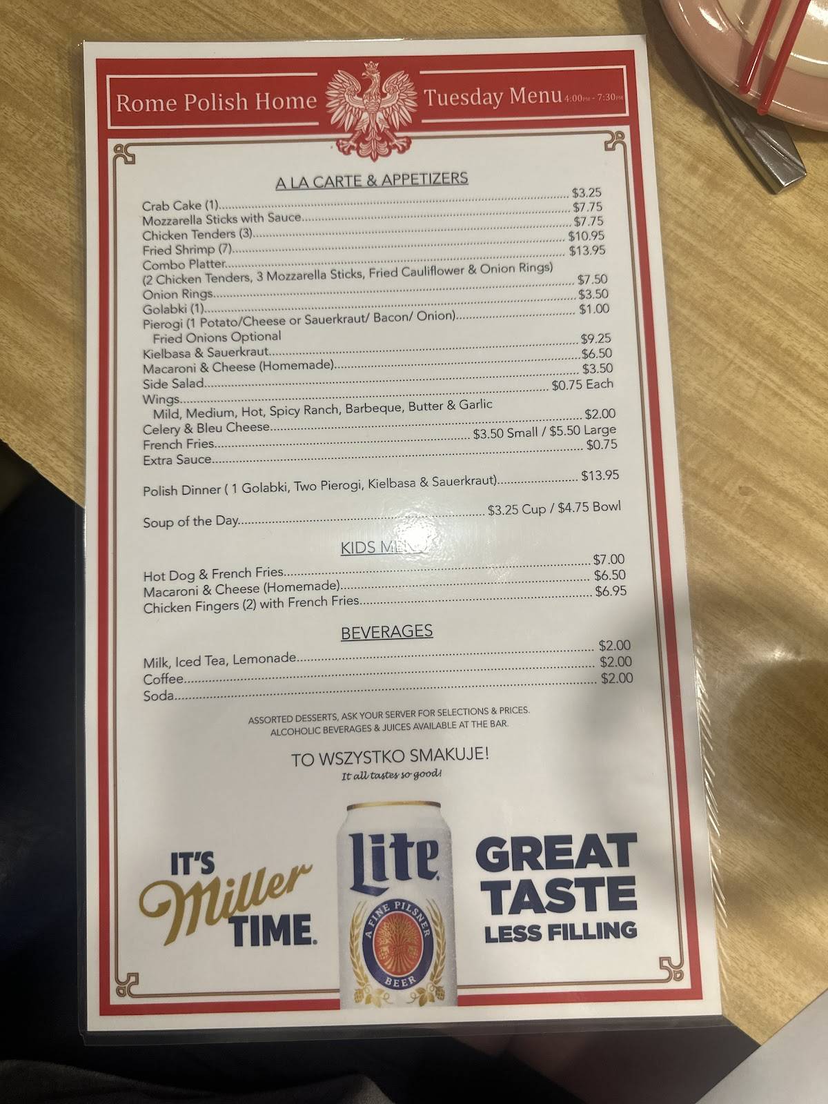 Menu at Polish Home Inc restaurant, Rome