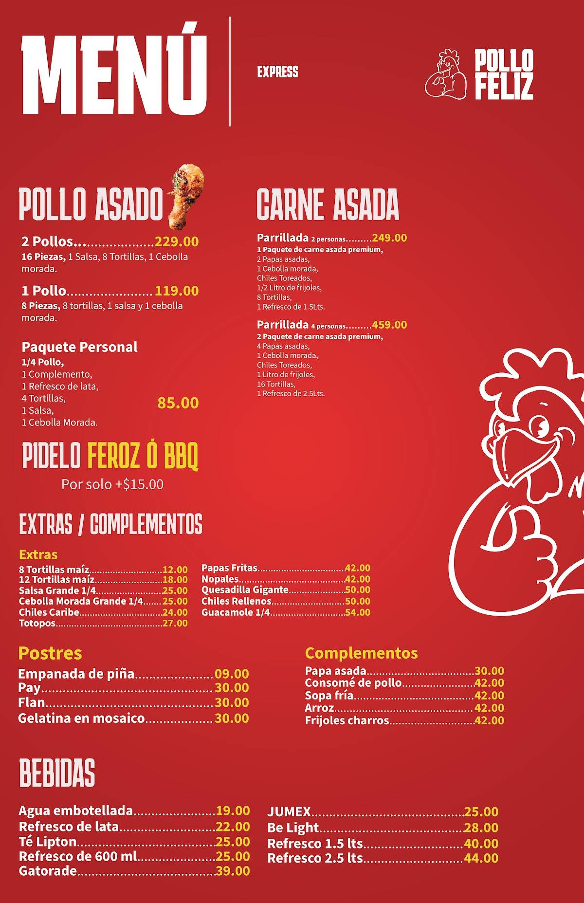 Menu at Pollo Feliz Suc. Anapra restaurant, Ciudad Juarez, Rancho ...