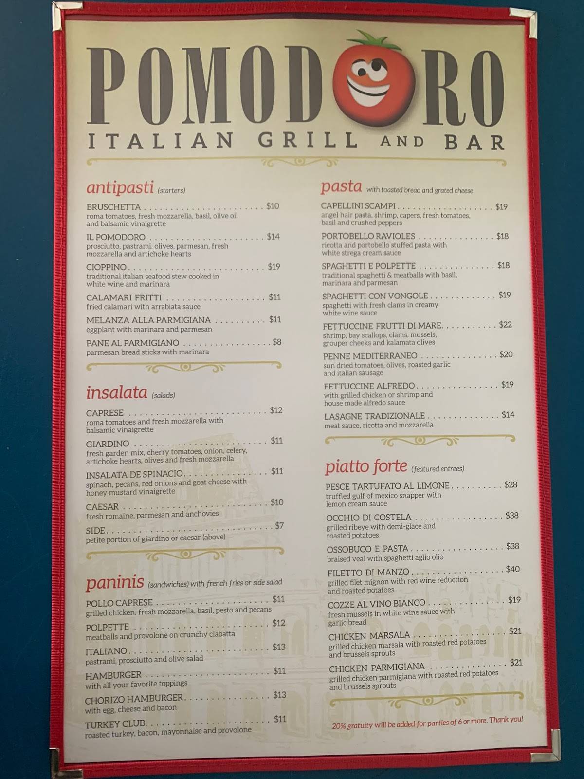 Menu at Pomodoro Italian Grill and Bar, Port Saint Joe