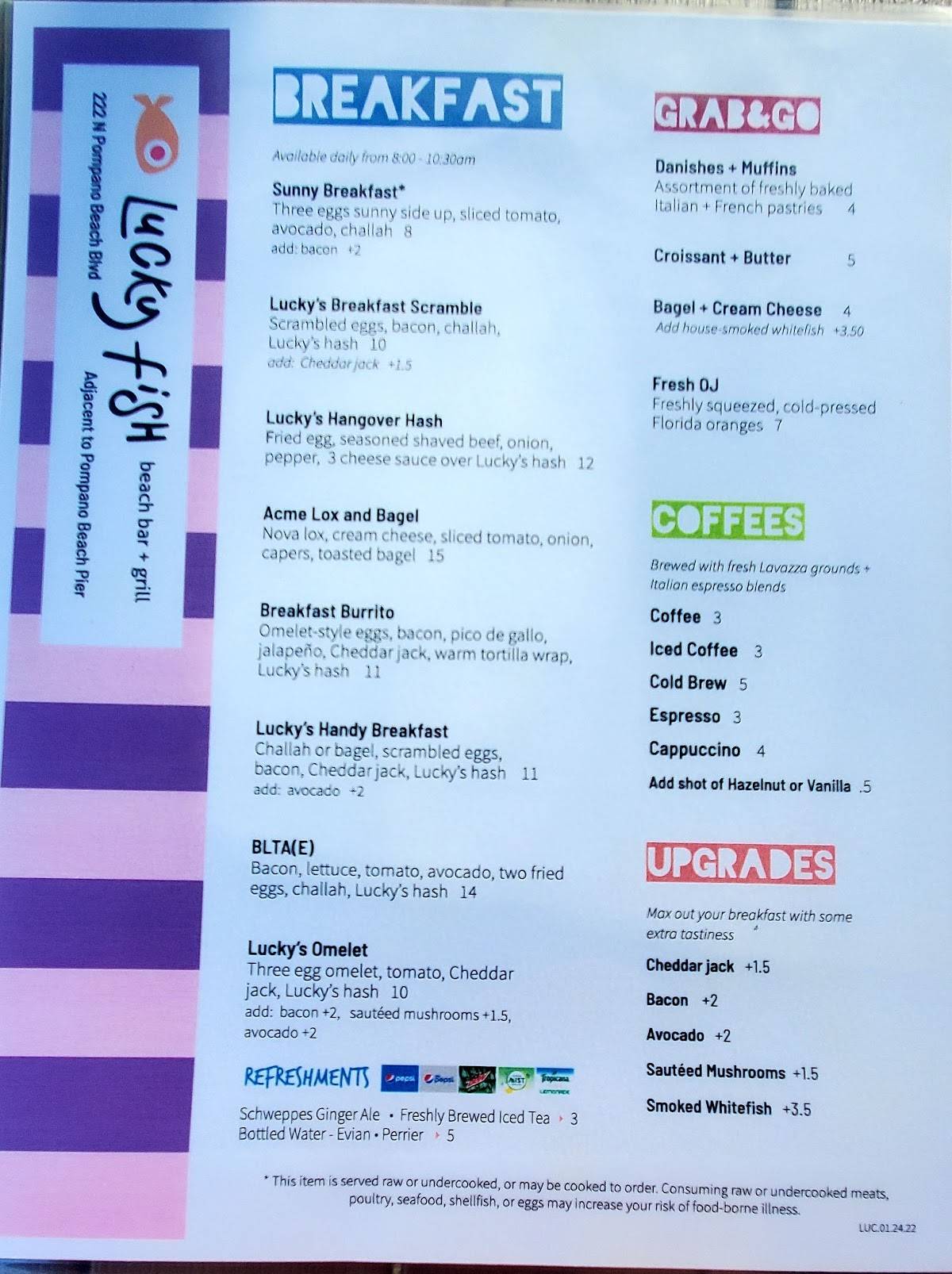 Menu at Lucky Fish Beach Bar + Grill, Pompano Beach