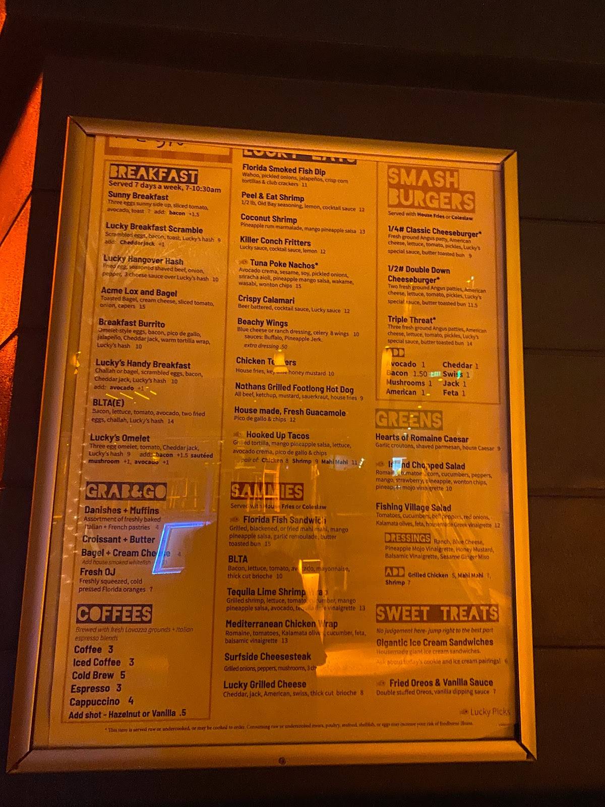 Menu at Lucky Fish Beach Bar + Grill, Pompano Beach