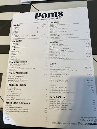 Menu at Poms Barton Marina, Burton upon Trent