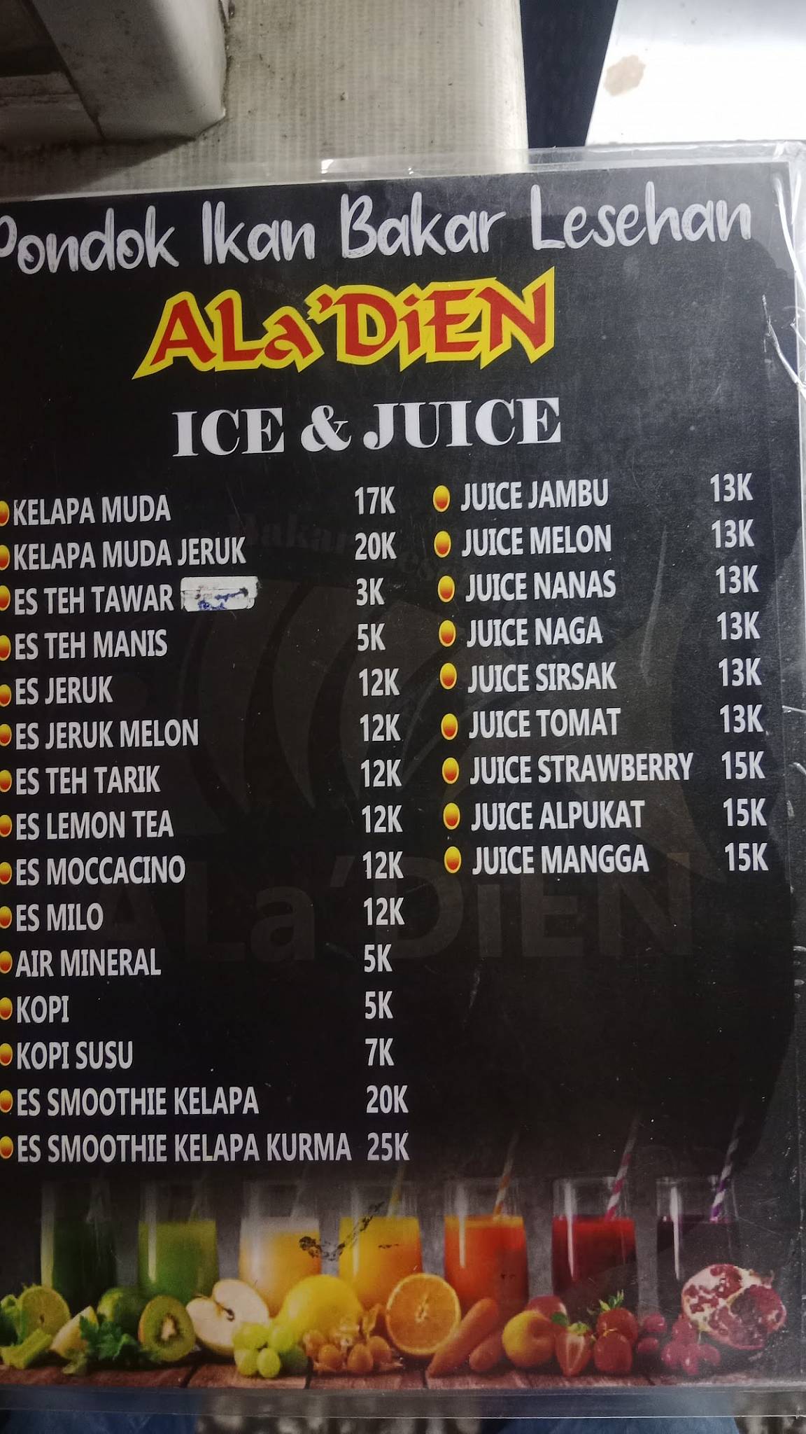 Menu at Pondok Ikan Bakar Lesehan ALa'DiEN restaurant, Tangerang