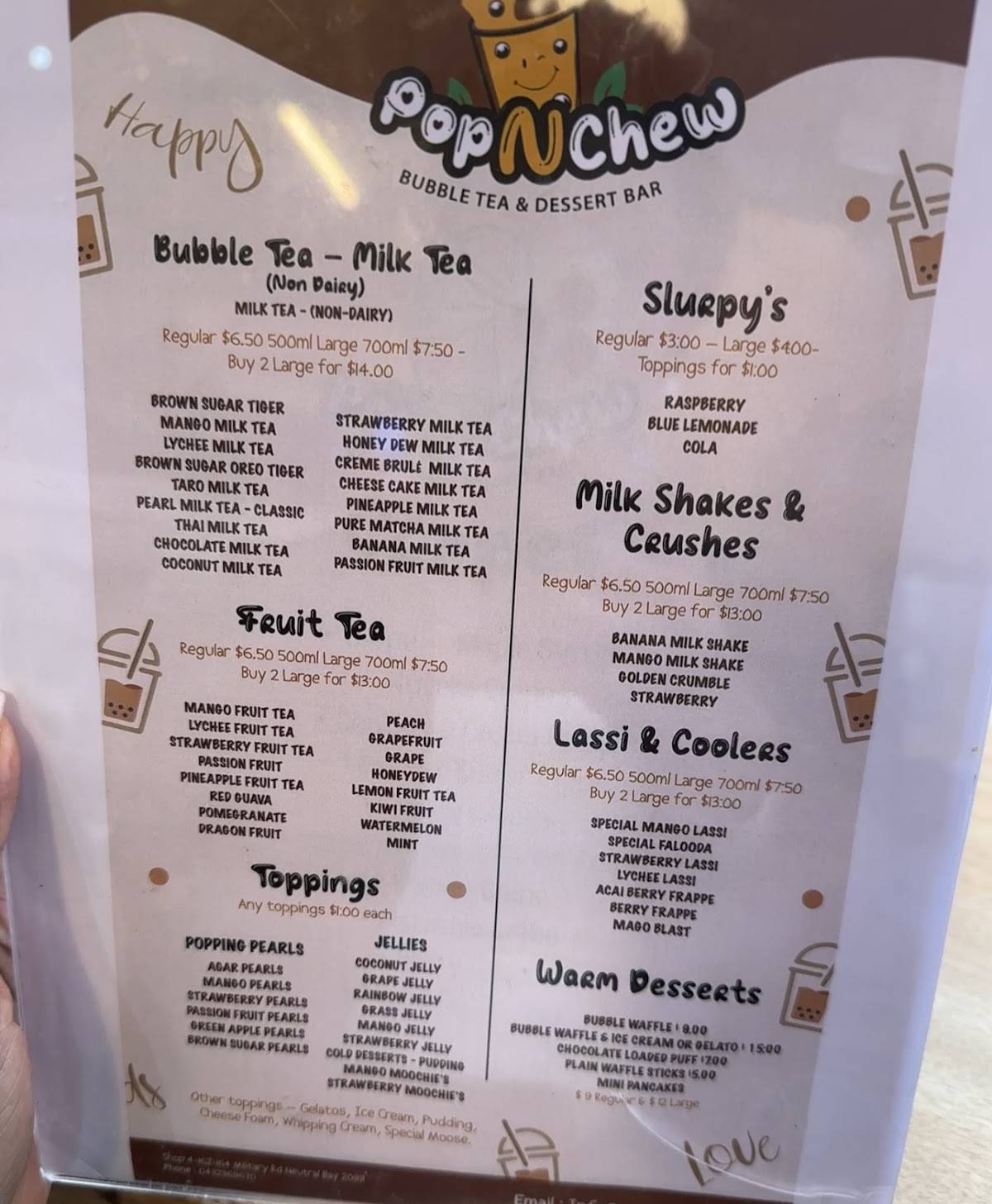 Menu at Pop N Chew - Bubble Tea & Dessert Bar, Neutral Bay