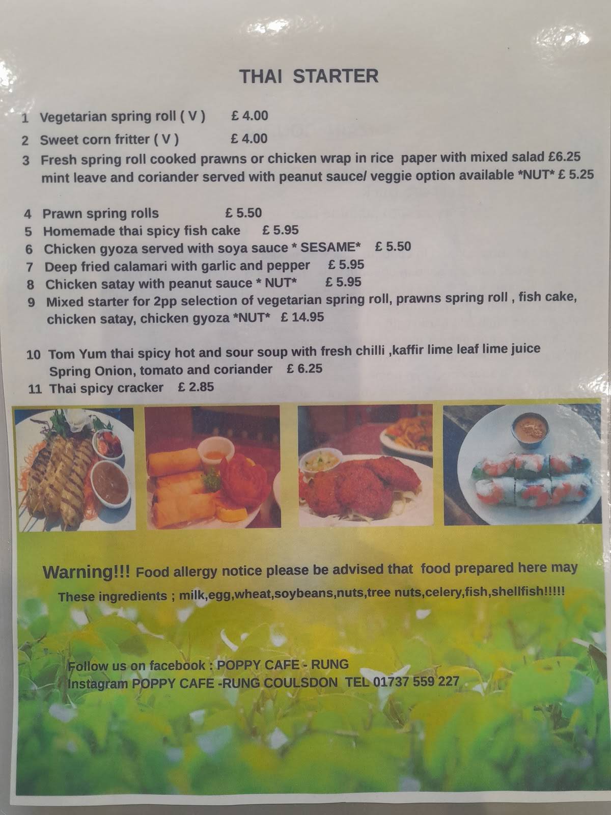 Menu at Poppy Cafe Rung, Coulsdon, Coulsdon Memorial Ground
