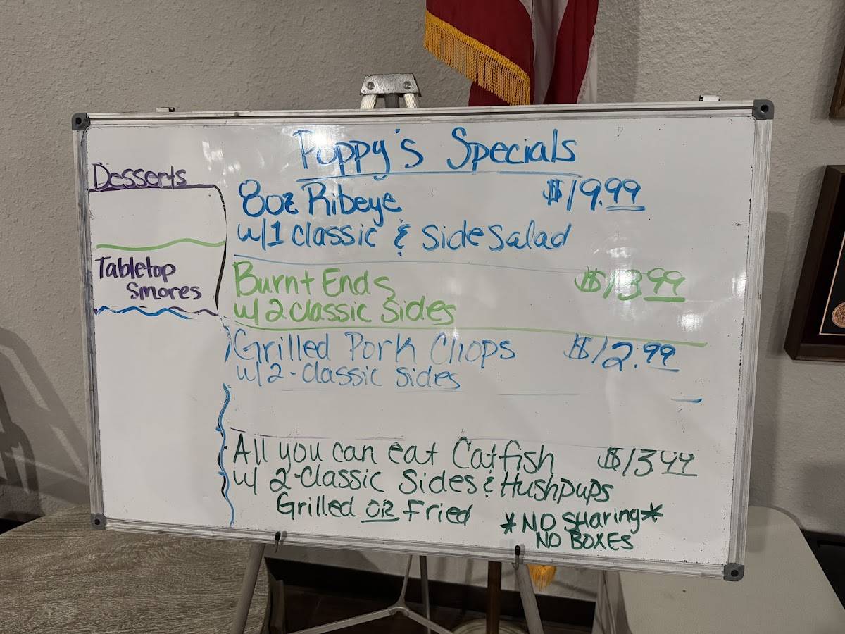 Menu at Poppy’s Pit & Grill restaurant, Elk City