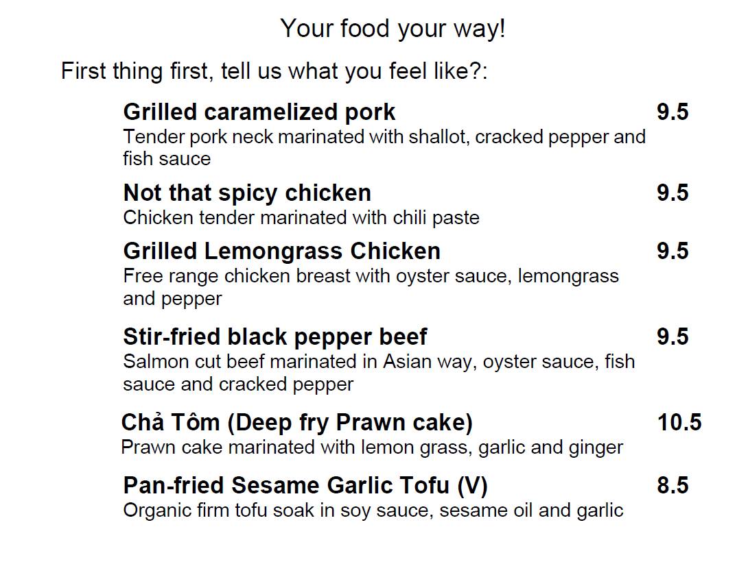 Carta del café Pork Hub, Alexandria