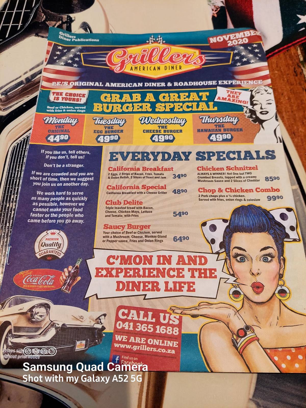 Menu at Grillers restaurant, Port Elizabeth