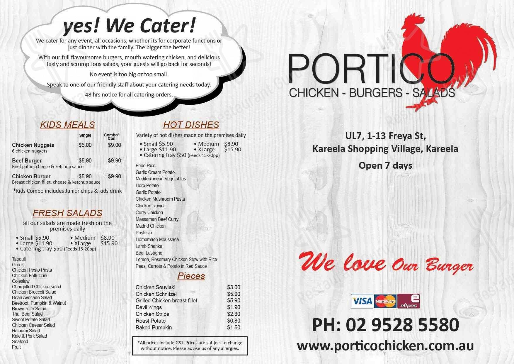 Menu at El Portico Chicken restaurant, Kareela
