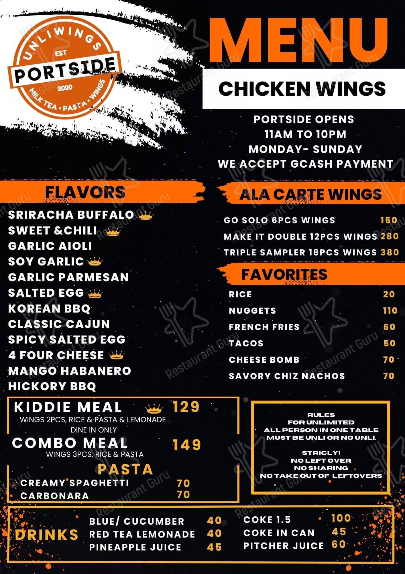 Menu at Portside Unliwings-Baras, Rizal Baras, Baras
