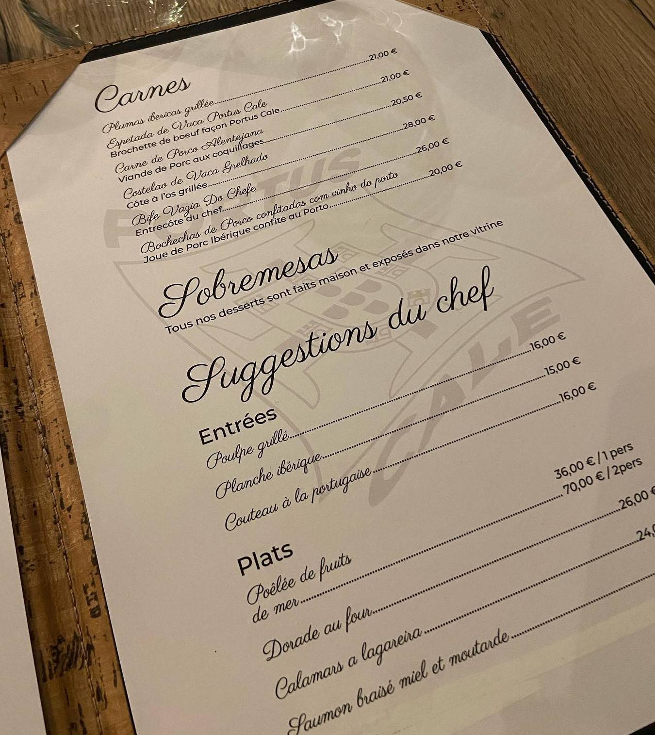 Menu au Portus Cale, Charleroi