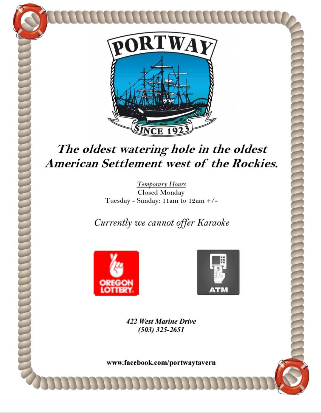 Menu at Portway Tavern pub & bar, Astoria