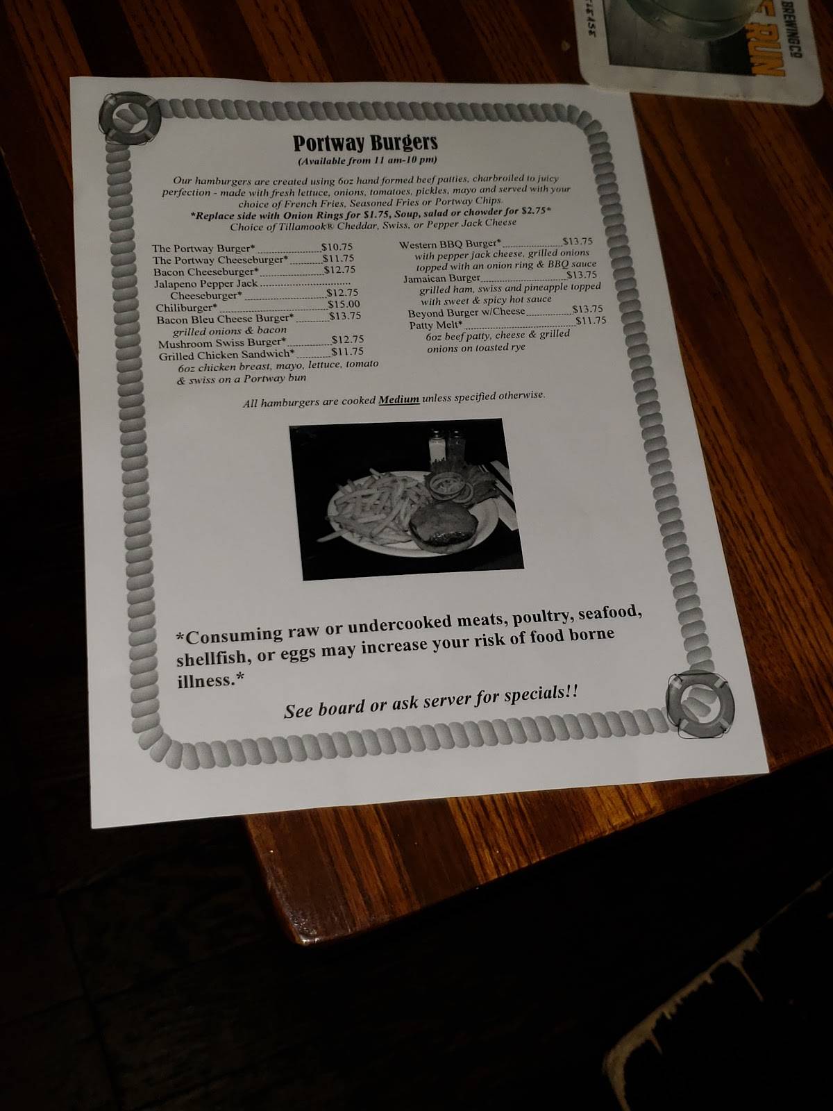 Menu at Portway Tavern pub & bar, Astoria