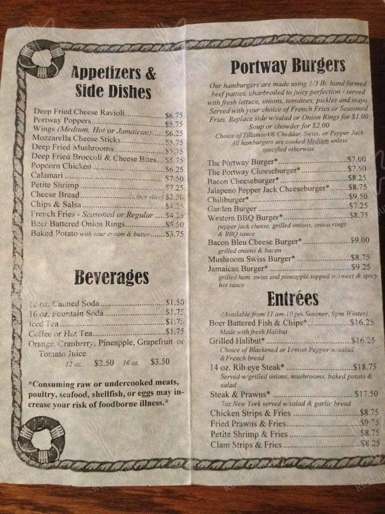 Menu at Portway Tavern pub & bar, Astoria