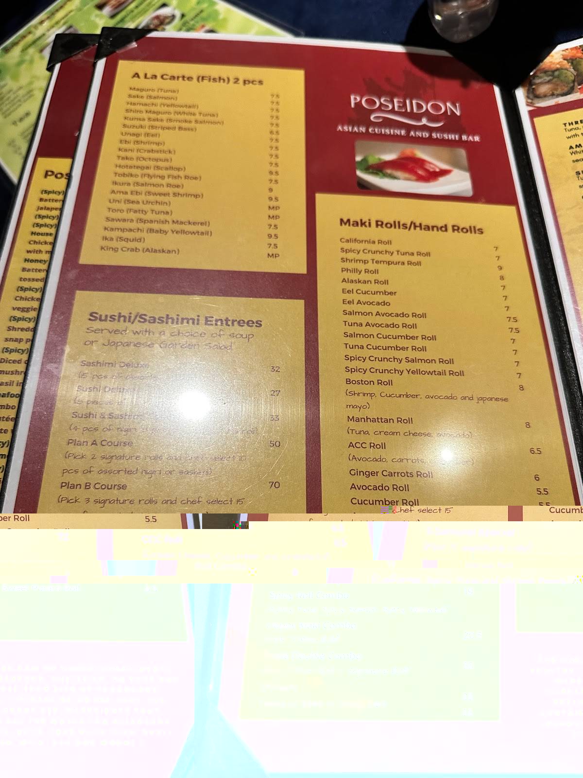 Menu at Poseidon Asian Cuisine restaurant, Paoli