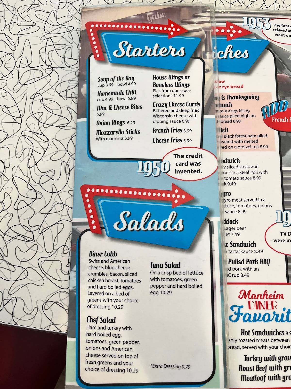 Menu at Manheim Diner restaurant, Schuylkill Haven, PA-61