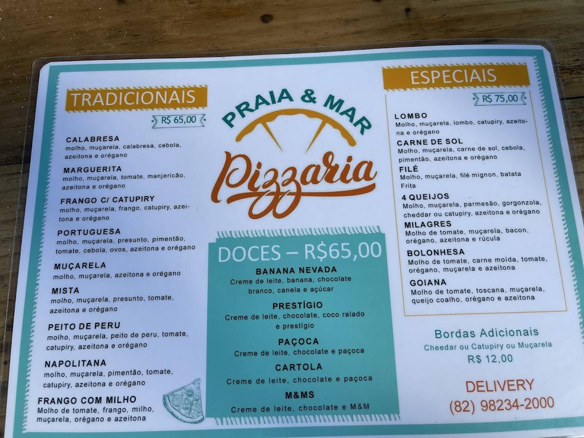 Menu em Praia & Mar Pizzaria, São Miguel dos Milagres, Rua da Praia Centro