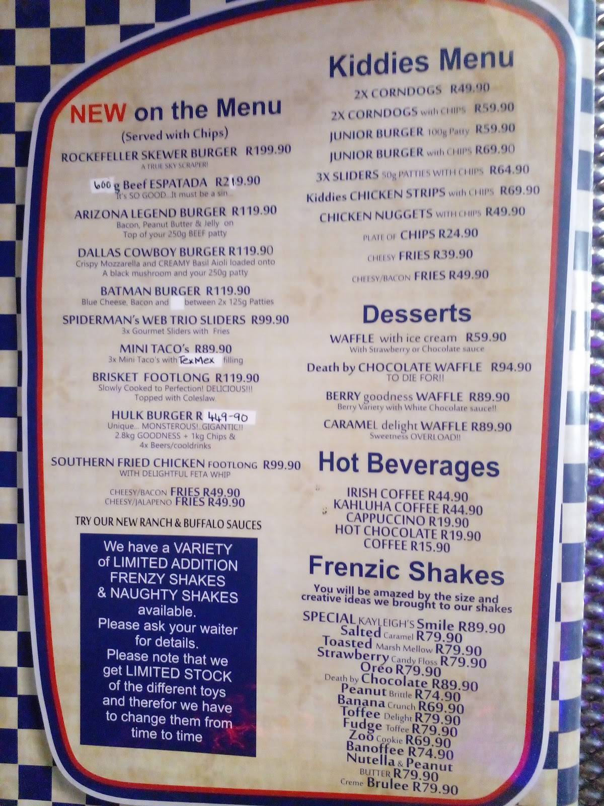 Menu at Mustang Sally's Pub & Diner Montana, Pretoria