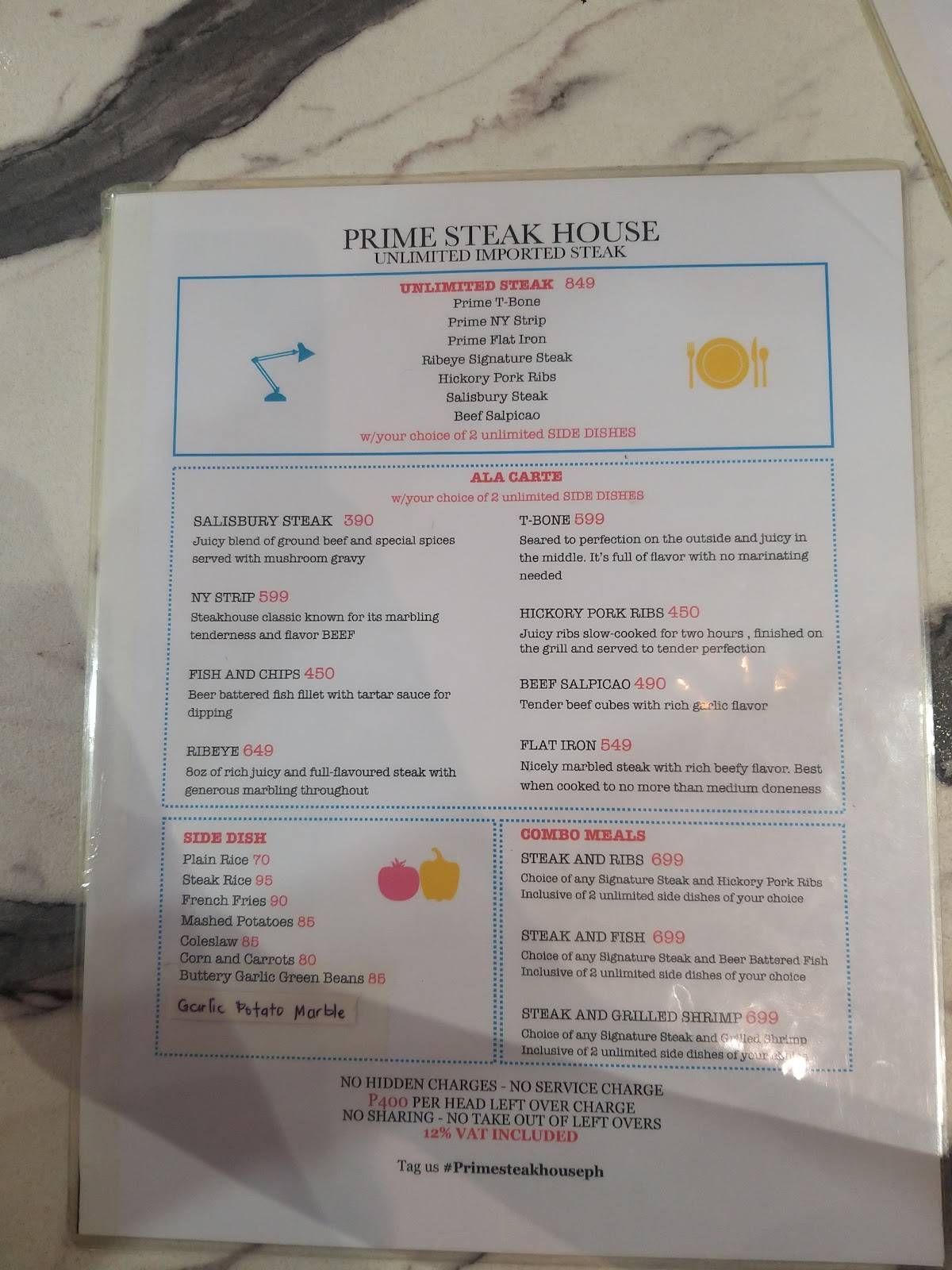 Menu at Prime Steak House - SM City Clark steakhouse, Angeles