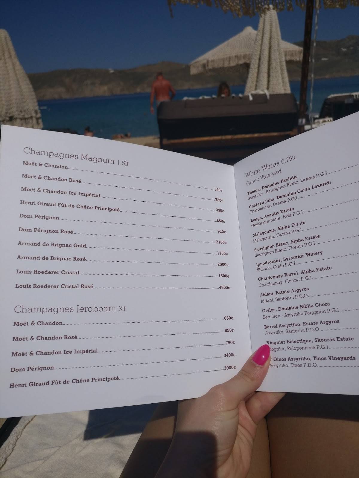 Menu at Principote Mykonos, Mikonos
