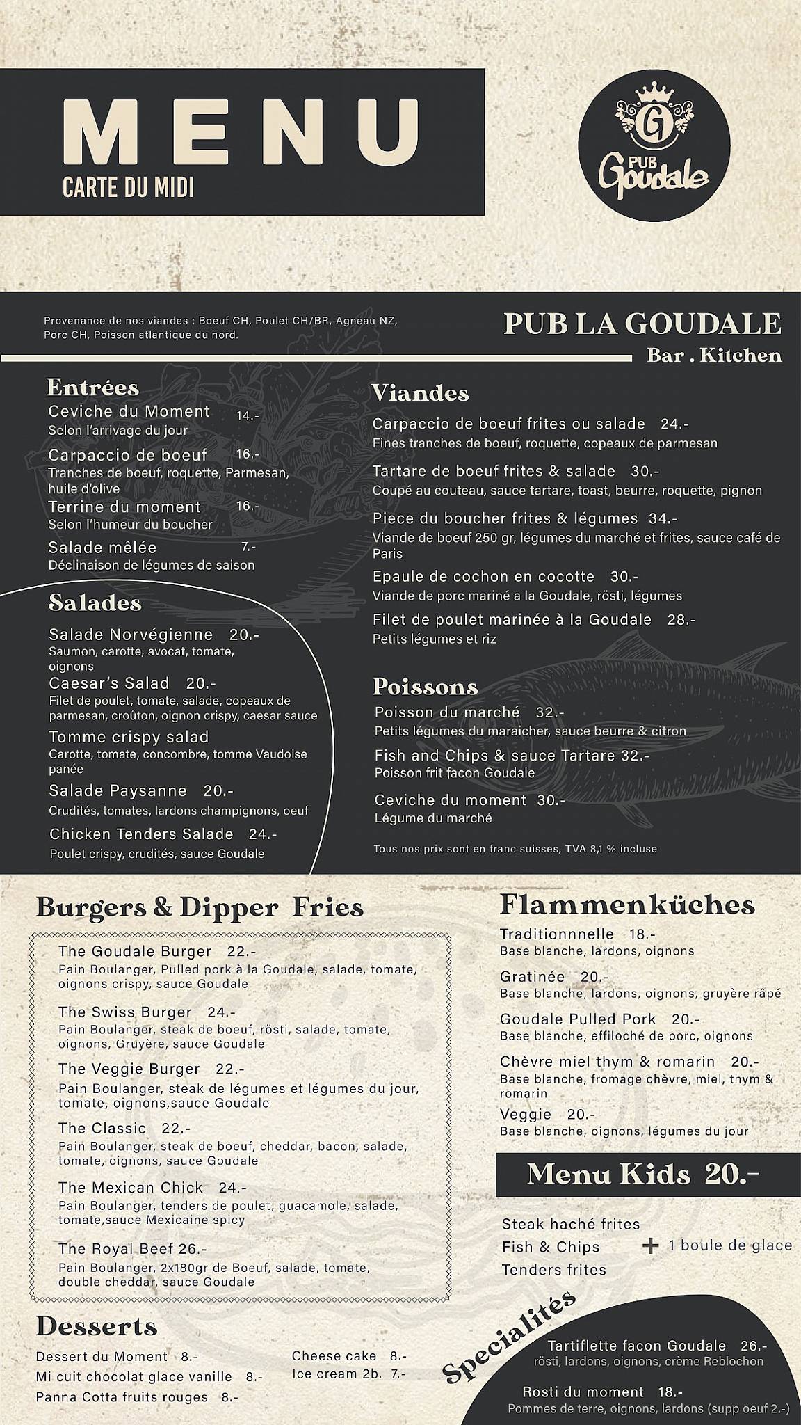 Menu at Pub Goudale Genève, Vernier
