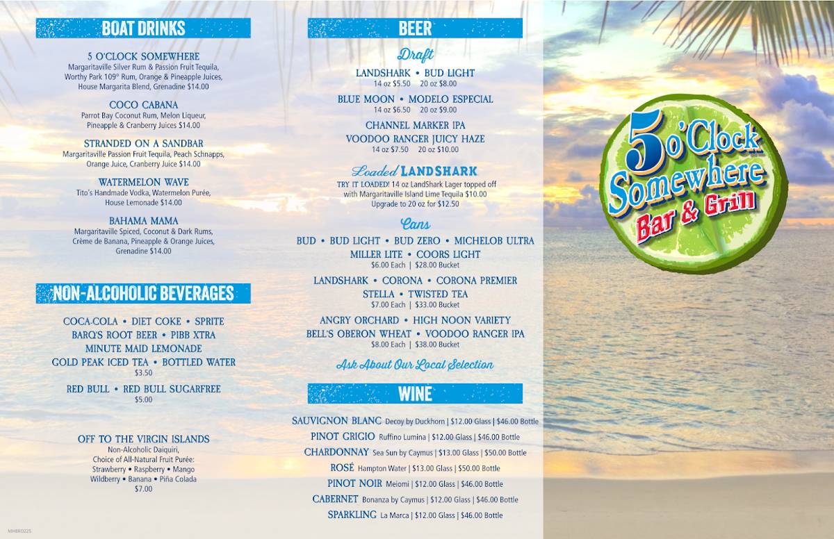 Menu at 5 o'Clock Somewhere Bar and Grill, Hollywood