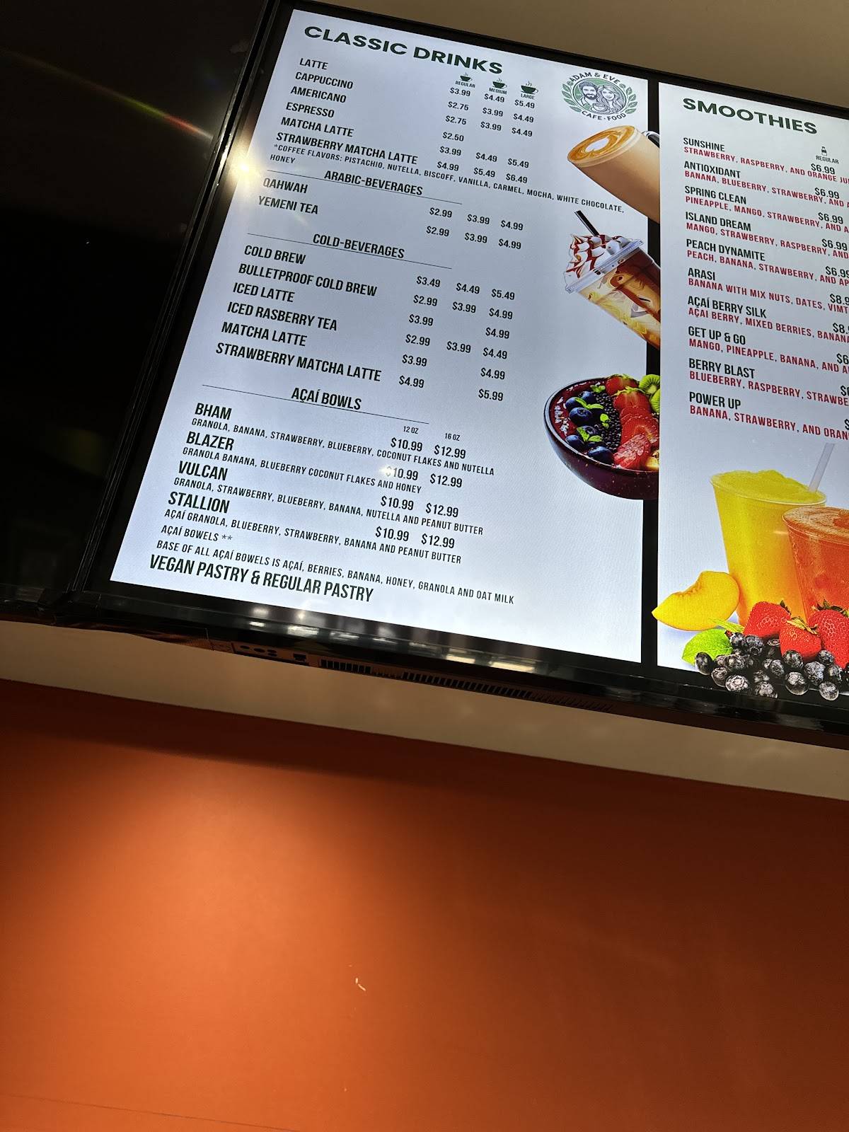Menu at Adam and Eve Cafe, Birmingham