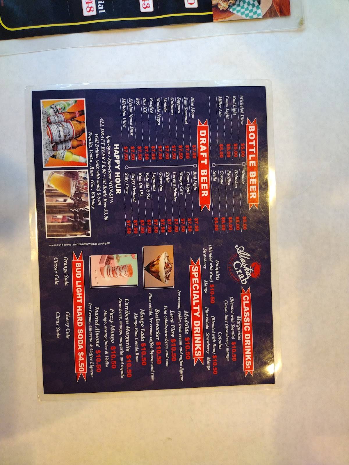 Menu at Alaska Crab pub & bar, Moreno Valley