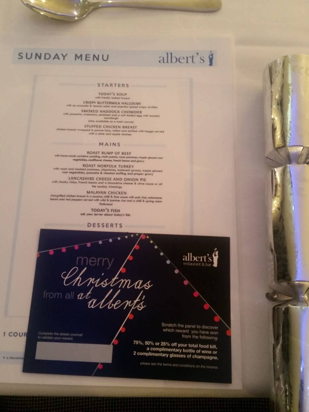 Menu at Albert's Worsley pub & bar, Manchester