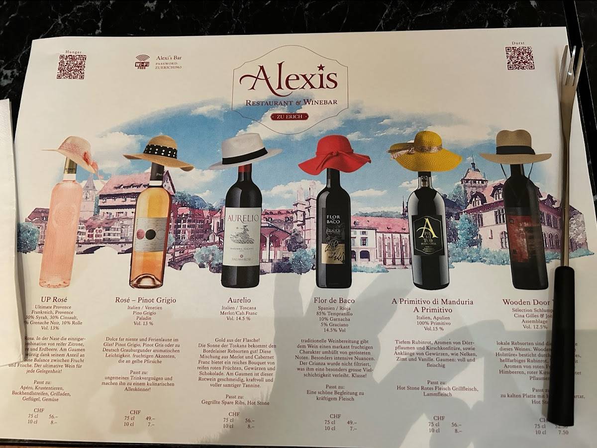Speisekarte von Alexi's Restaurant, Zürich