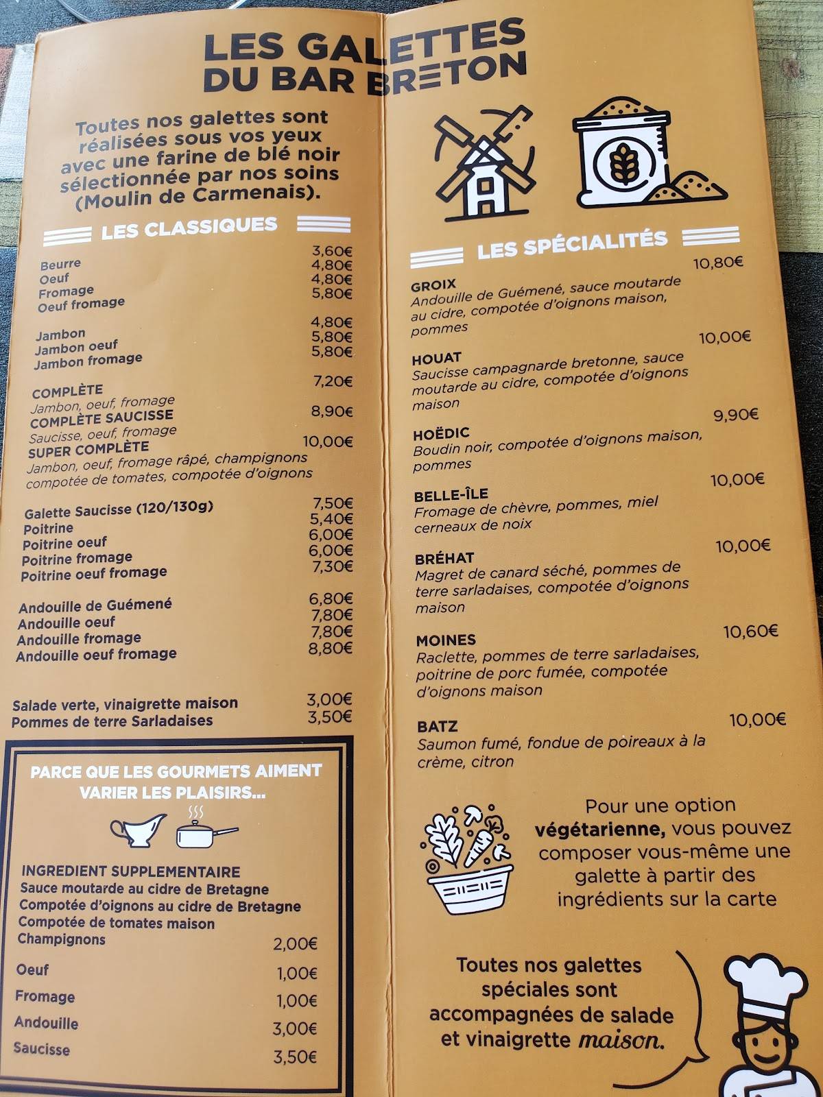 Menu au Breton restaurant, La Gacilly