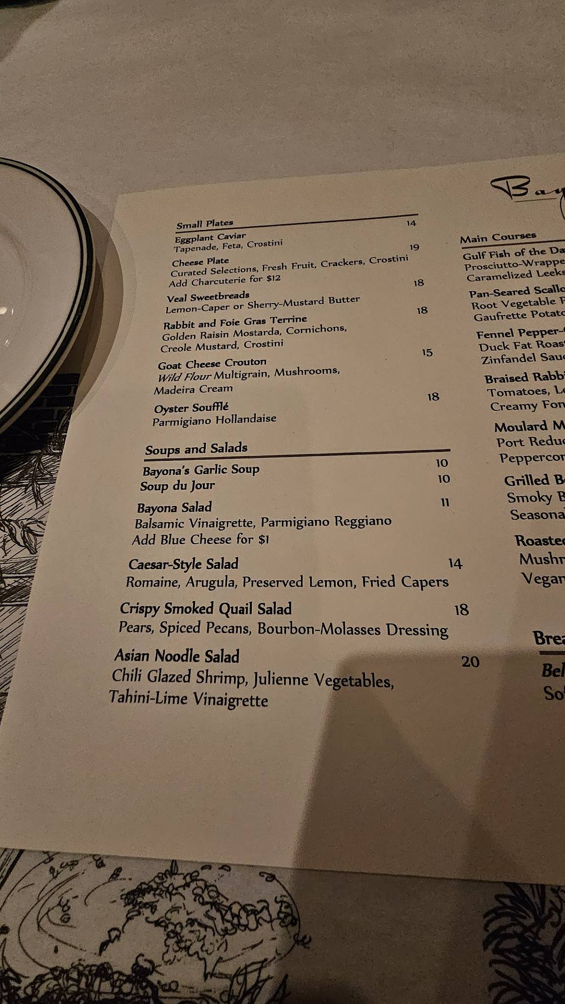 Menu at Bayona pub & bar, New Orleans