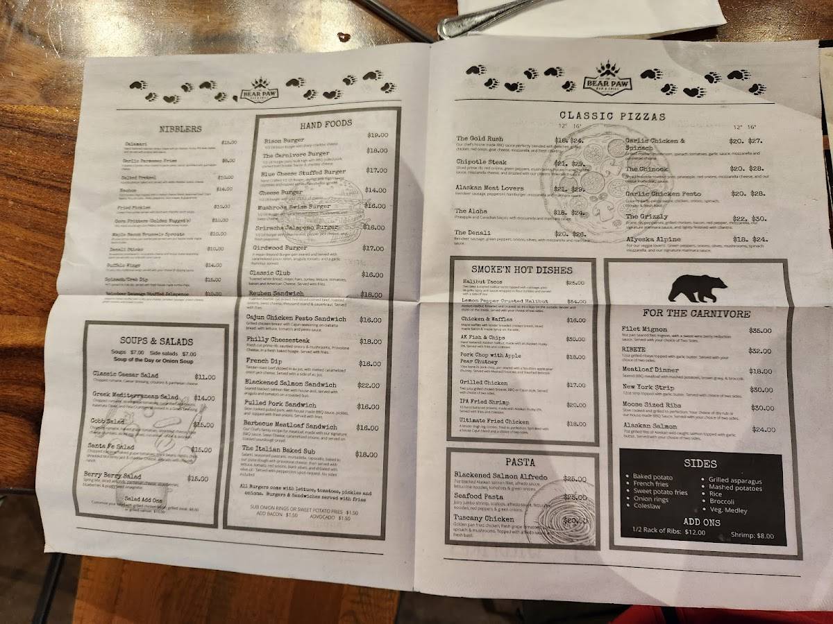 Menu at Bear Paw Bar & Grill, Anchorage
