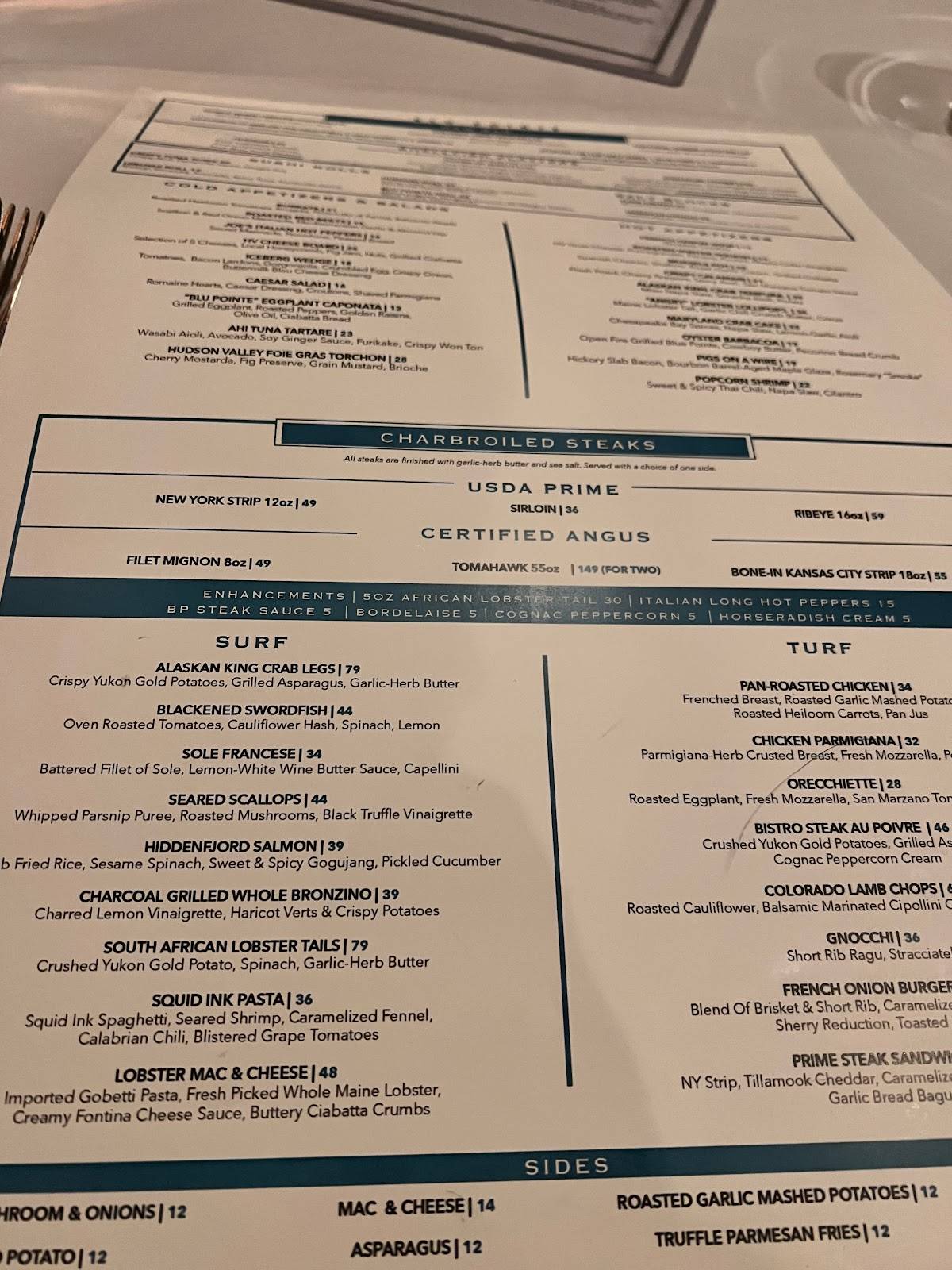 Menu at Blu Pointe pub & bar, Newburgh
