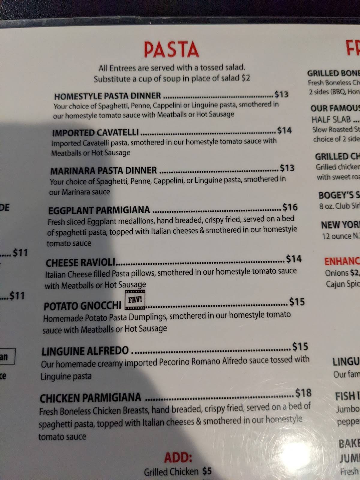 Menu at Bogey's Bar & Grill, Lowellville, Upland Ave