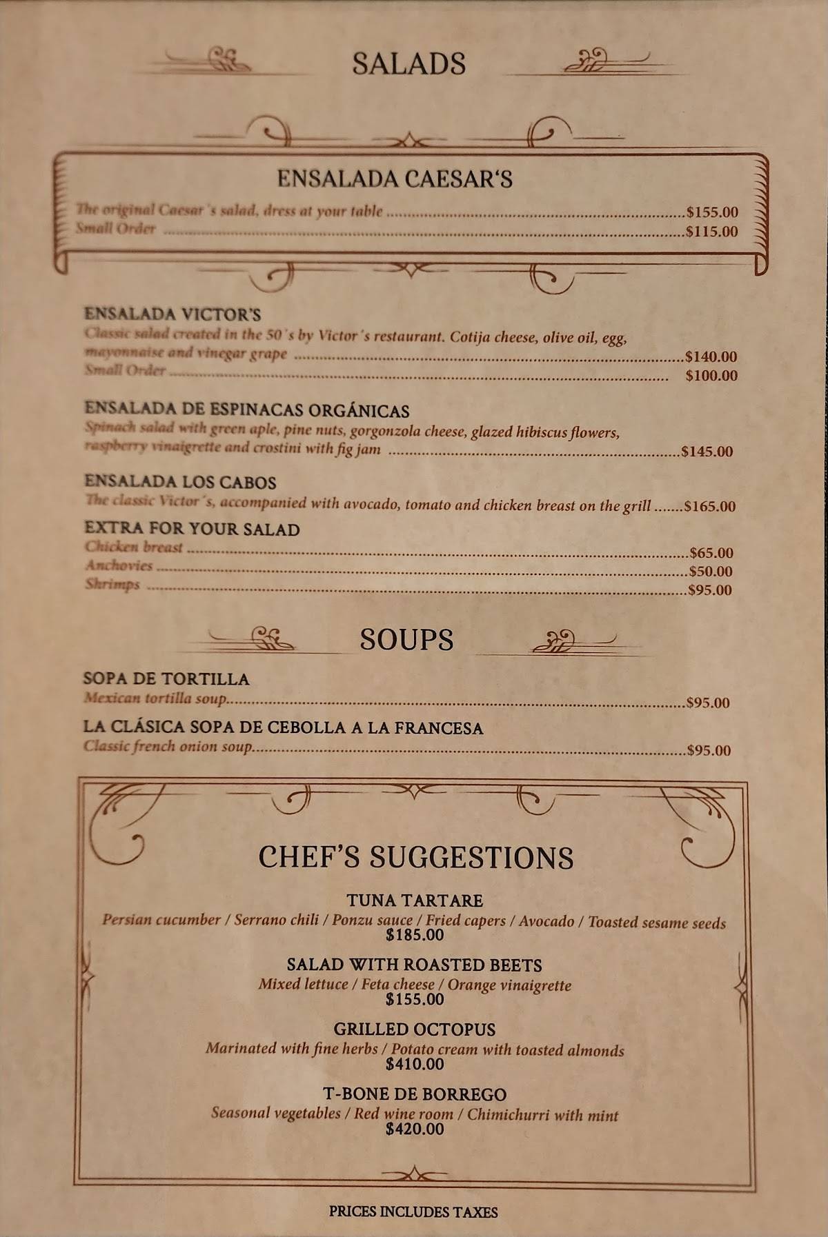 Menu at Caesar's pub & bar, Tijuana, Av. Revolución 8190