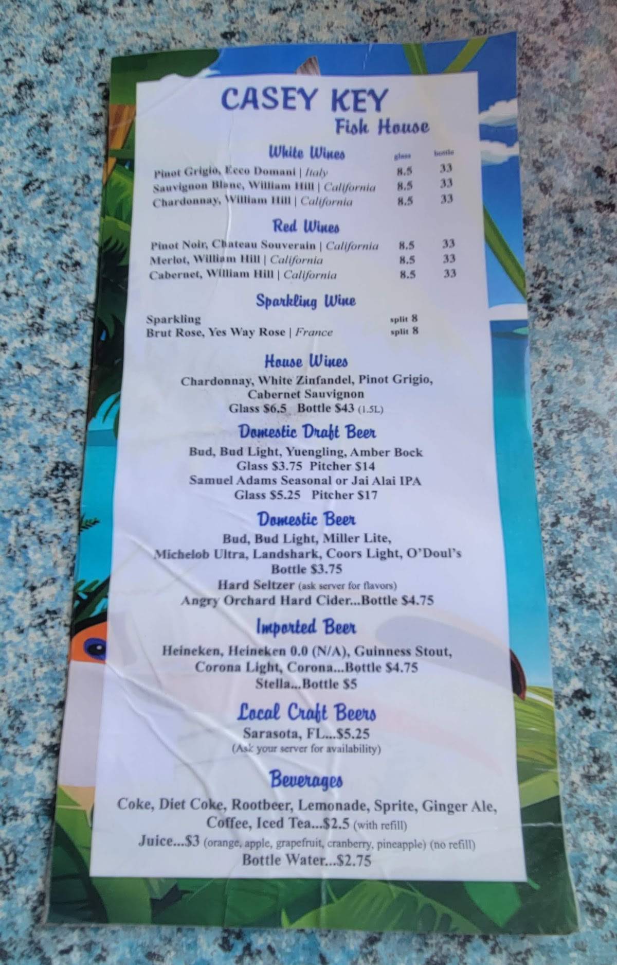 Menu at Casey Key Fish House pub & bar, Osprey