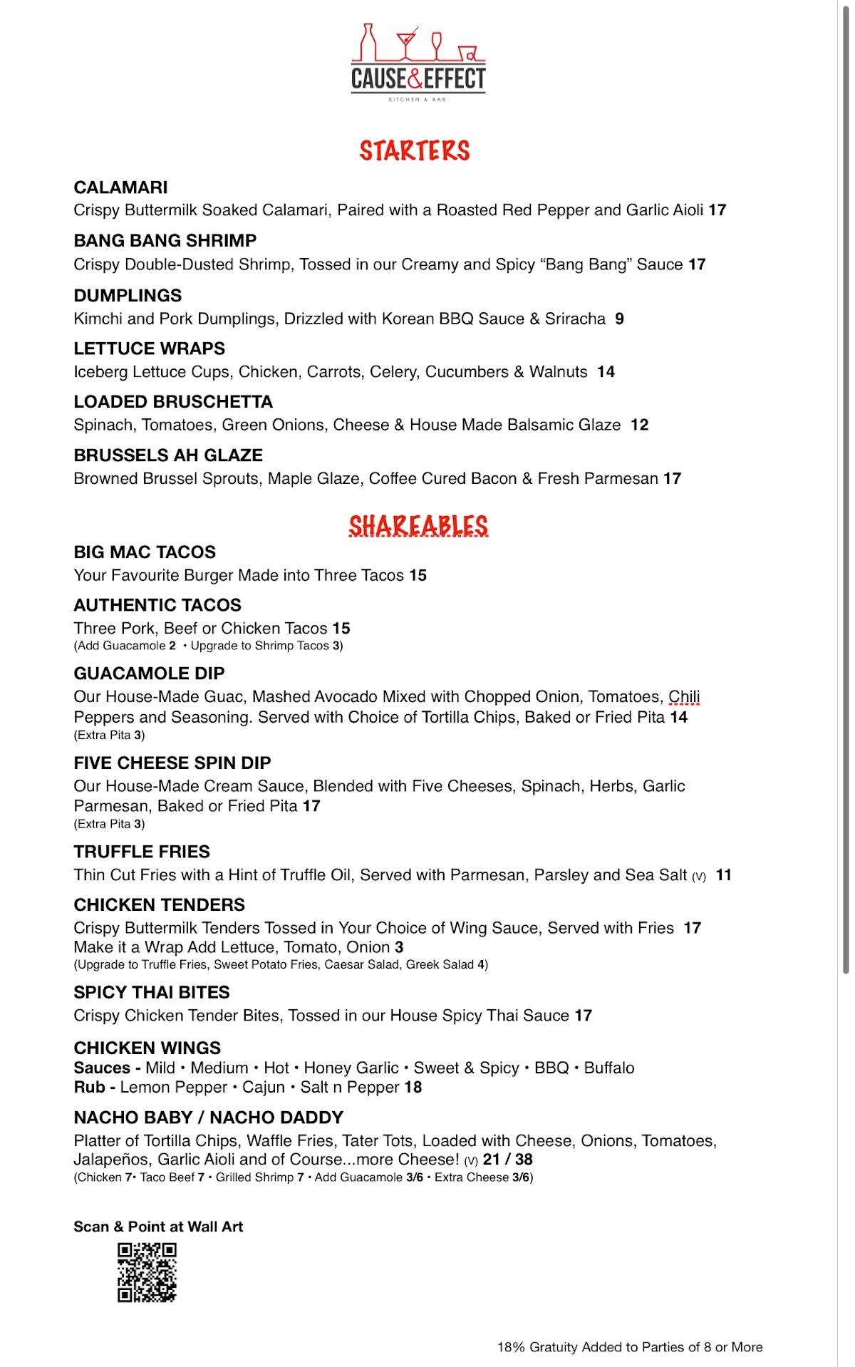 Menu at Cause & Effect - Bar & Lounge, Hamilton