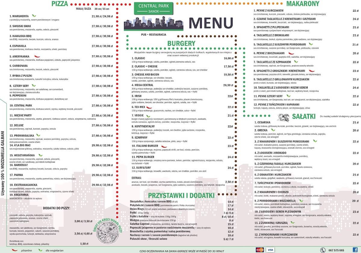 Menu at Central Park pub & bar, Sanok