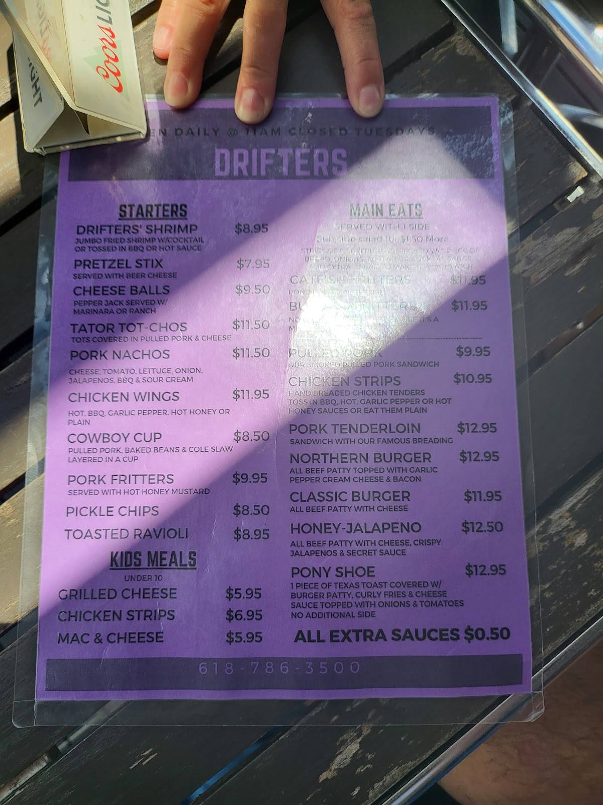Menu at Drifters Bar and Grill, Grafton
