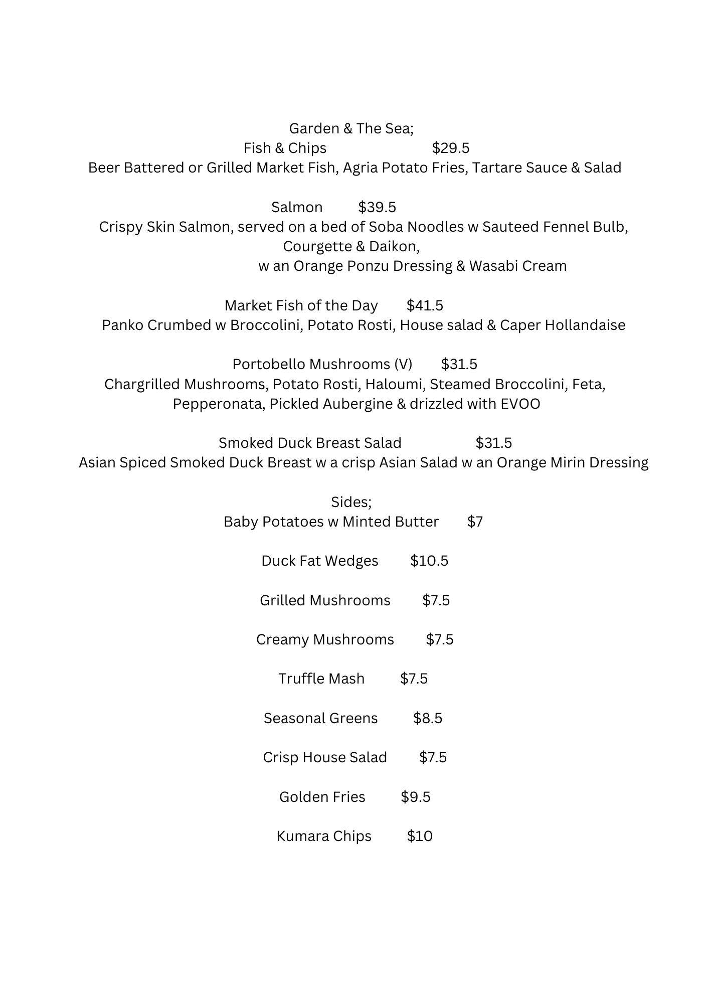 Menu at Fisher House restaurant, Auckland