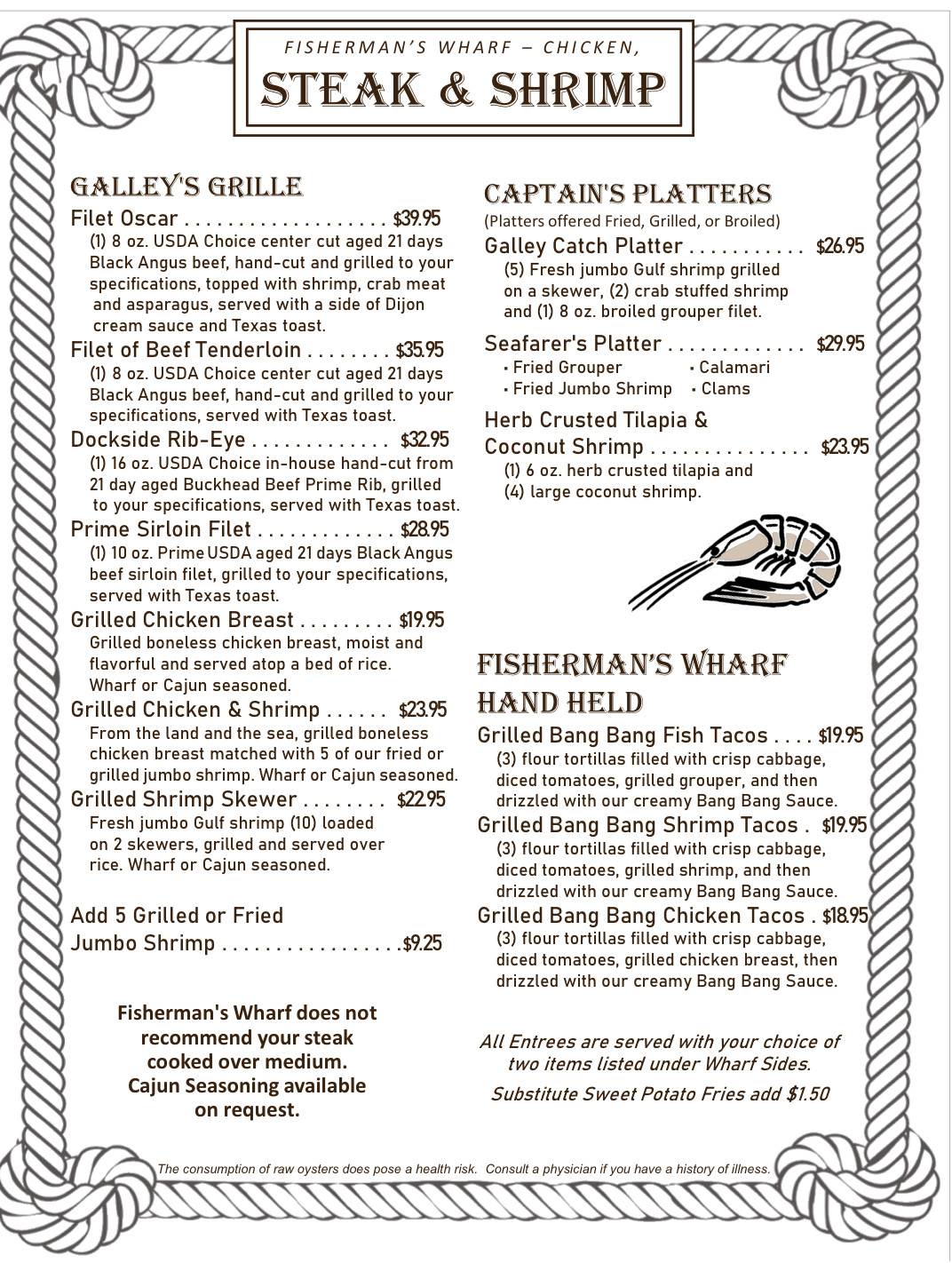 Menu at Fisherman's Wharf Steak & Seafood restaurant, Lake Hamilton