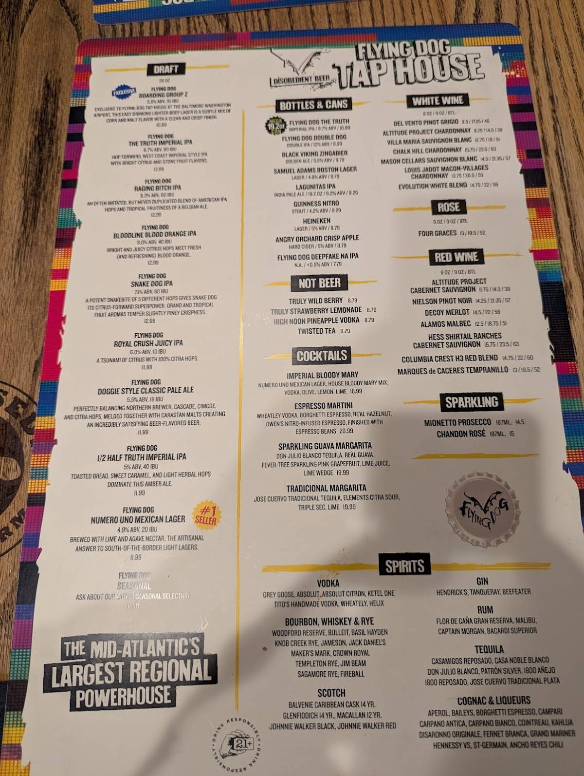 Menu at Flying Dog Tap House pub & bar, Baltimore, 7050 Friendship Rd