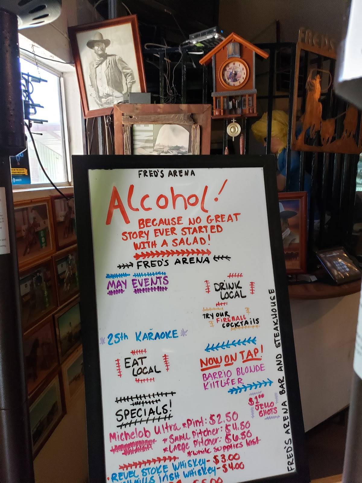 Menu at Fred's Arena Bar & Steakhouse, Three Points