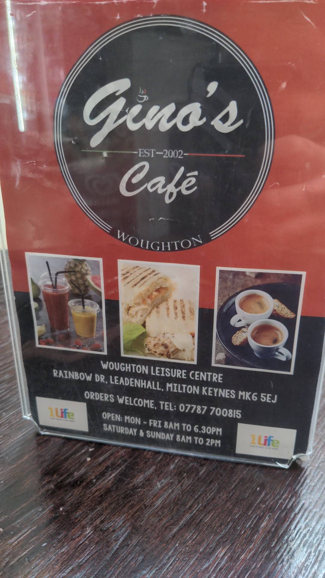 Menu at GINO'S CAFE (Woughton Leisure Centre), Milton Keynes