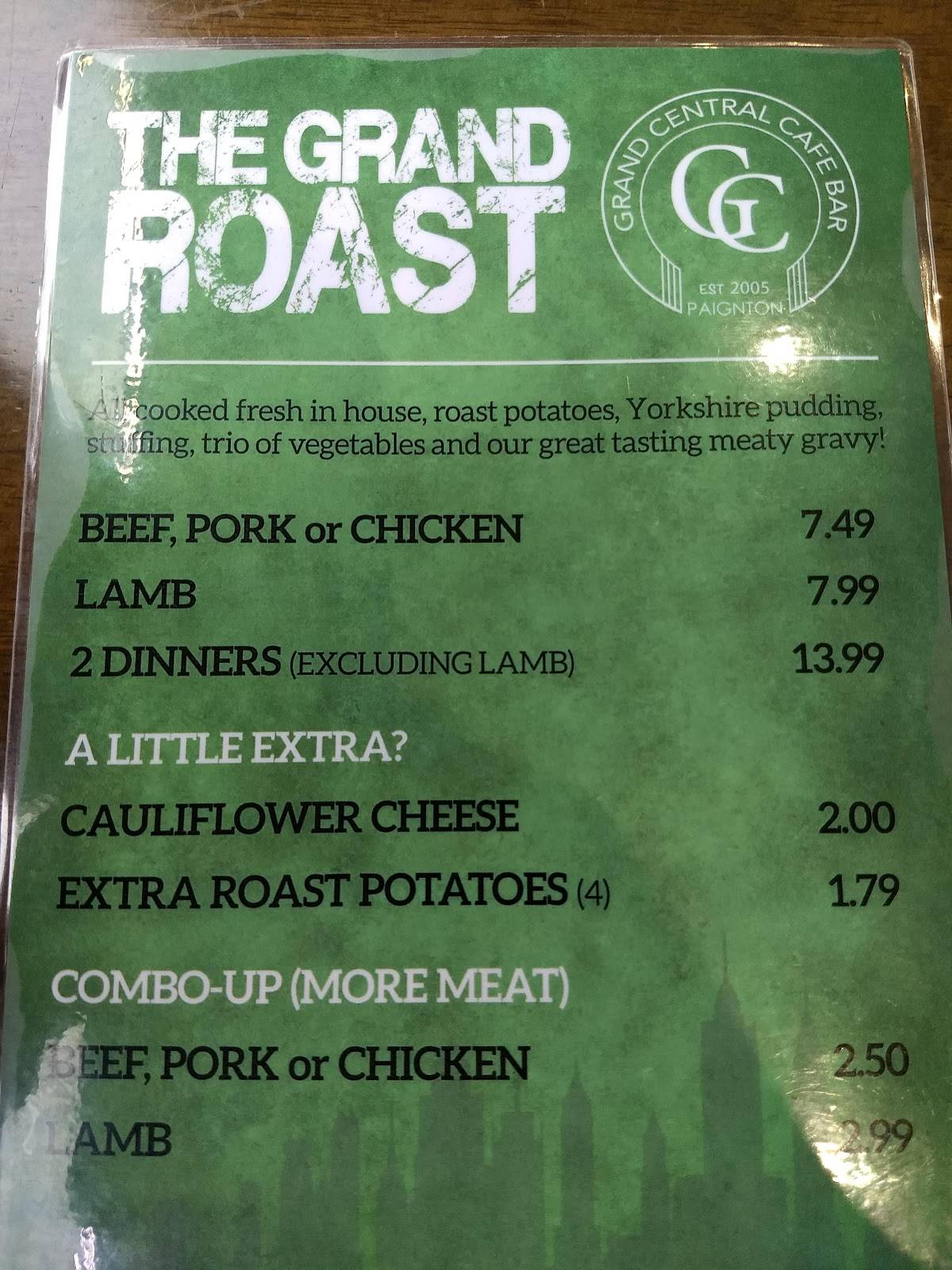 Menu at Grand Central pub & bar, Paignton