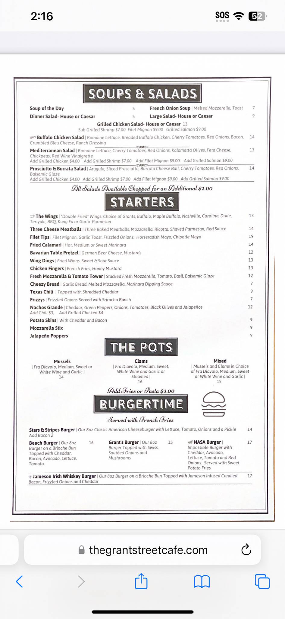 Menu at Grant Street Cafe, Dumont, 25 Grant Ave
