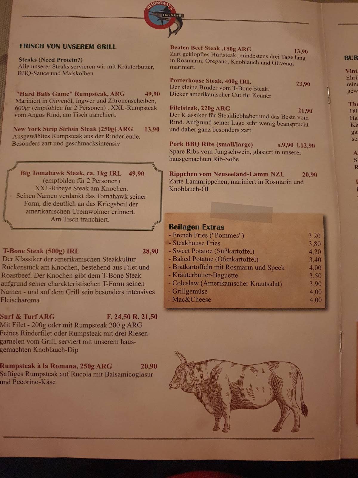 Speisekarte von Hemingway Bar, Grill & Restaurant GmbH, Donauworth